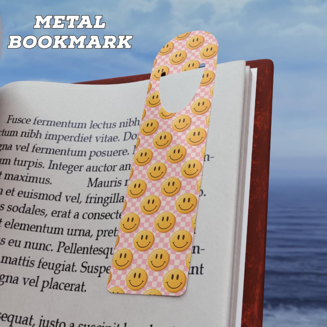 Y2k Smiley Metal Bookmark Pink Checker Pattern Aesthetic Tween Gift ...