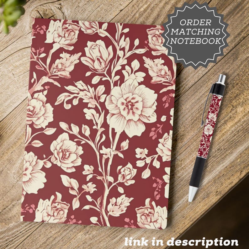 Burgundy Floral Pen Vintage Aesthetic Writing Gift for Women Student ...
