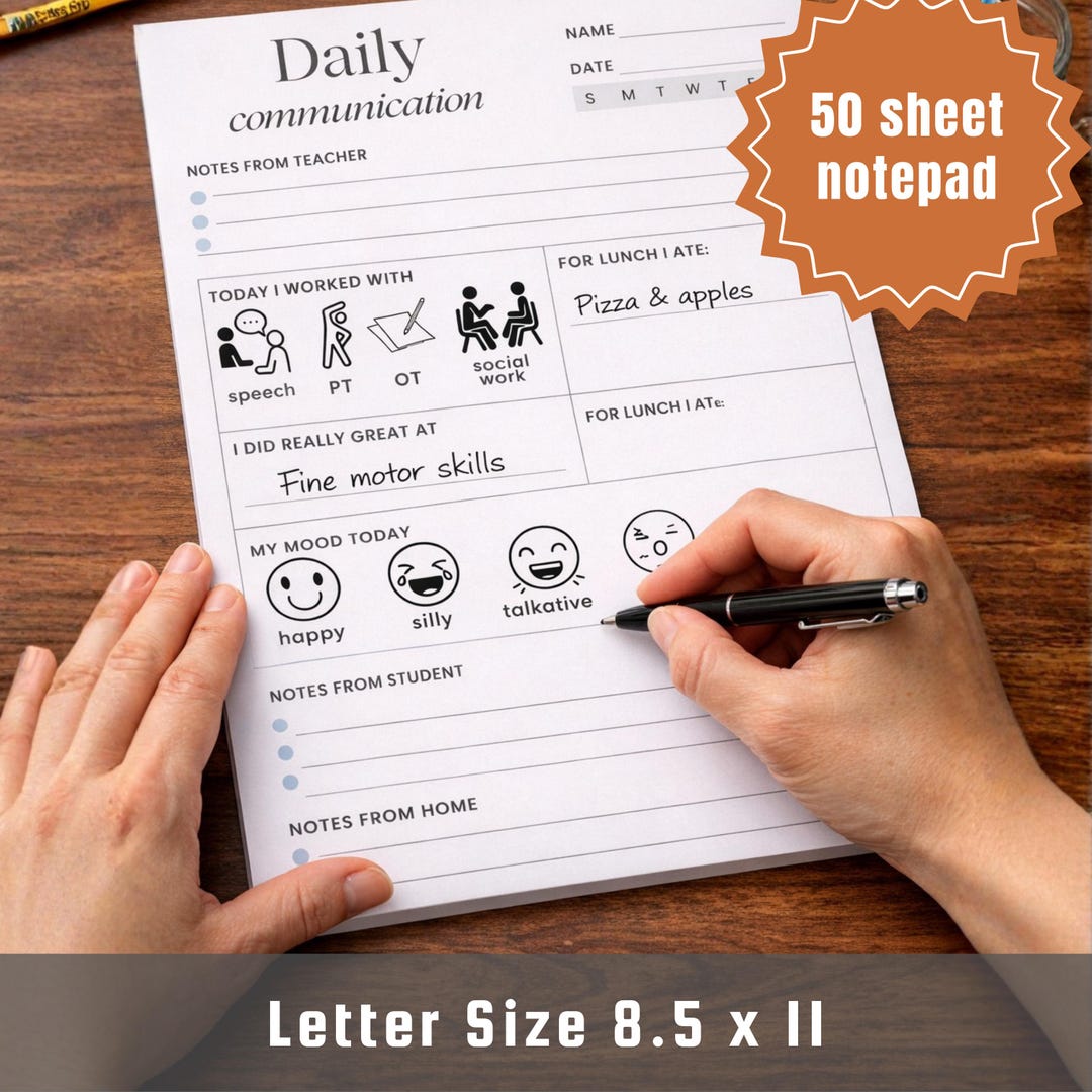 Daily Communication Log Notepad for Special Needs Students 8.5x11 ...