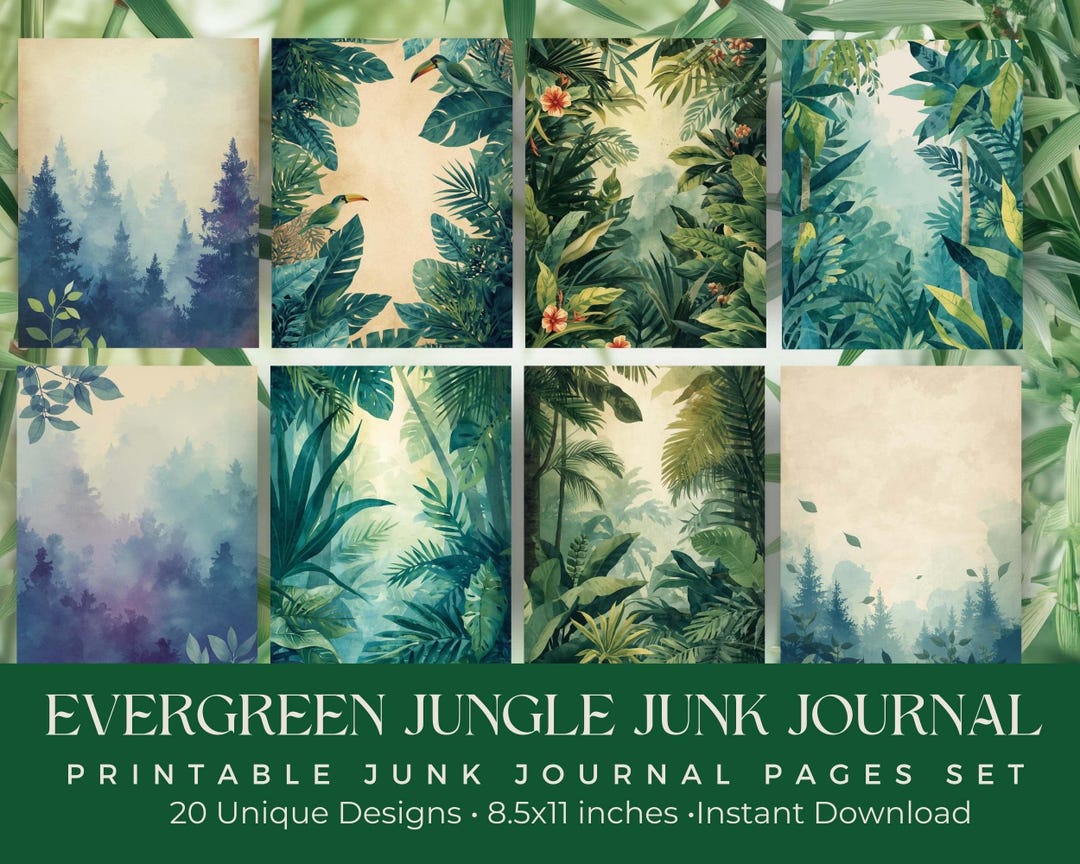 Evergreen Jungle Junk Journal Pages | Printable Botanical Forest ...