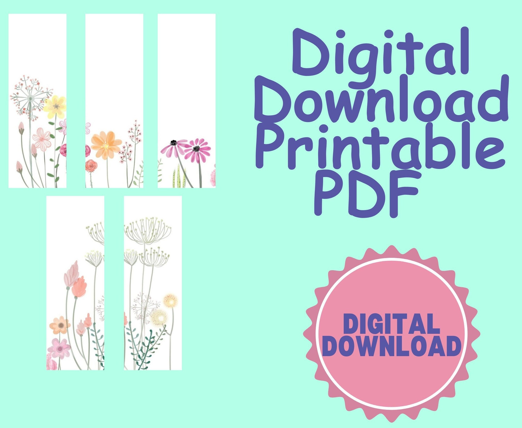 Watercolor Floral Prints Printable Bookmarks, Set of 5, Instant ...