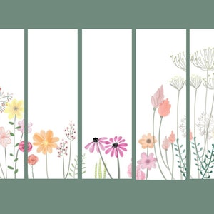 Watercolor Floral Prints Printable Bookmarks, Set of 5, Instant ...