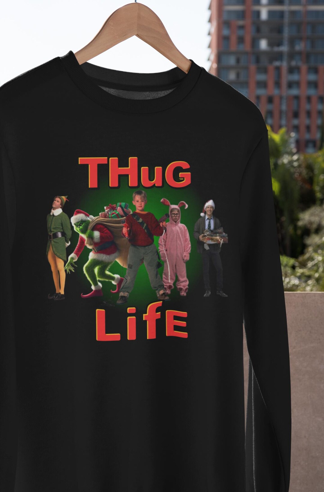 Thug Life Funny Christmas Sweater | Meme Crewneck Sweatshirt - Etsy