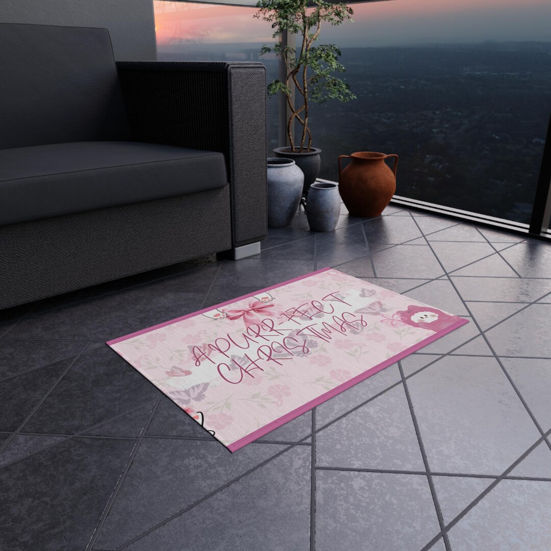 Apurr-fect Christmas Outdoor Rug | Pink Cat Paw Holiday Mat - Etsy
