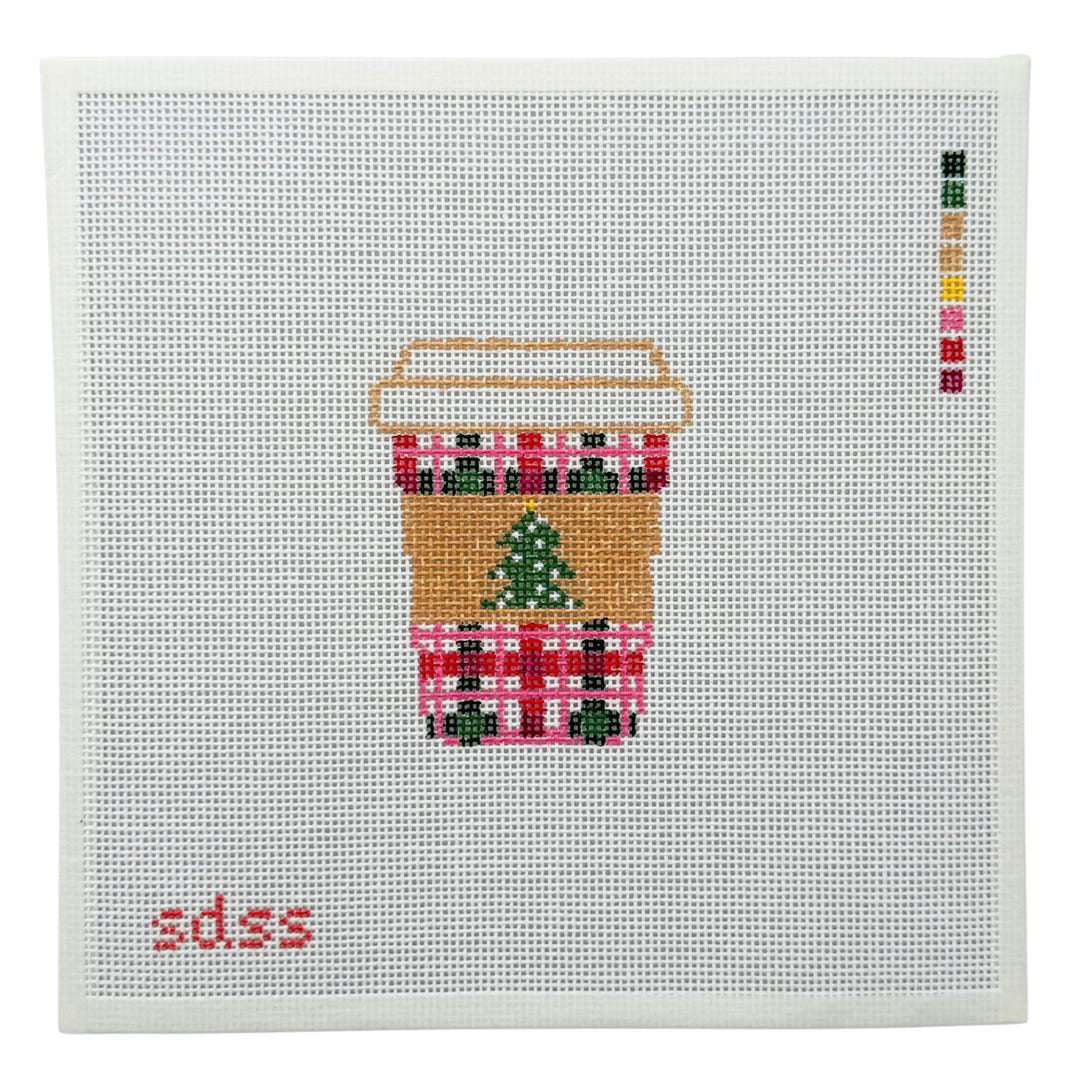 Holiday Coffee To-go Painted Needlepoint Canvas With Surprise Enamel ...