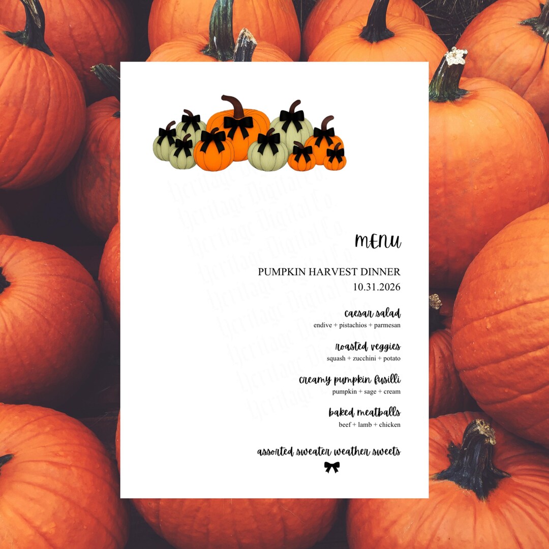 Pumpkin Harvest Dinner Menu Printable | Editable Canva Template | Black ...
