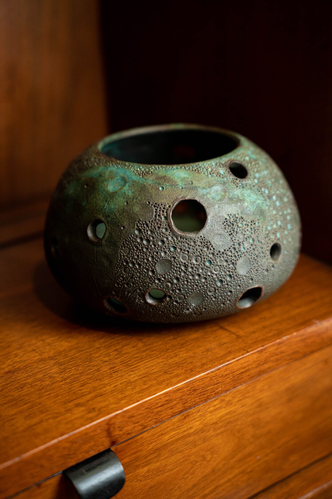 Moonscape Luminary, Hand Carved, Copper With Turquoise Notes - Etsy