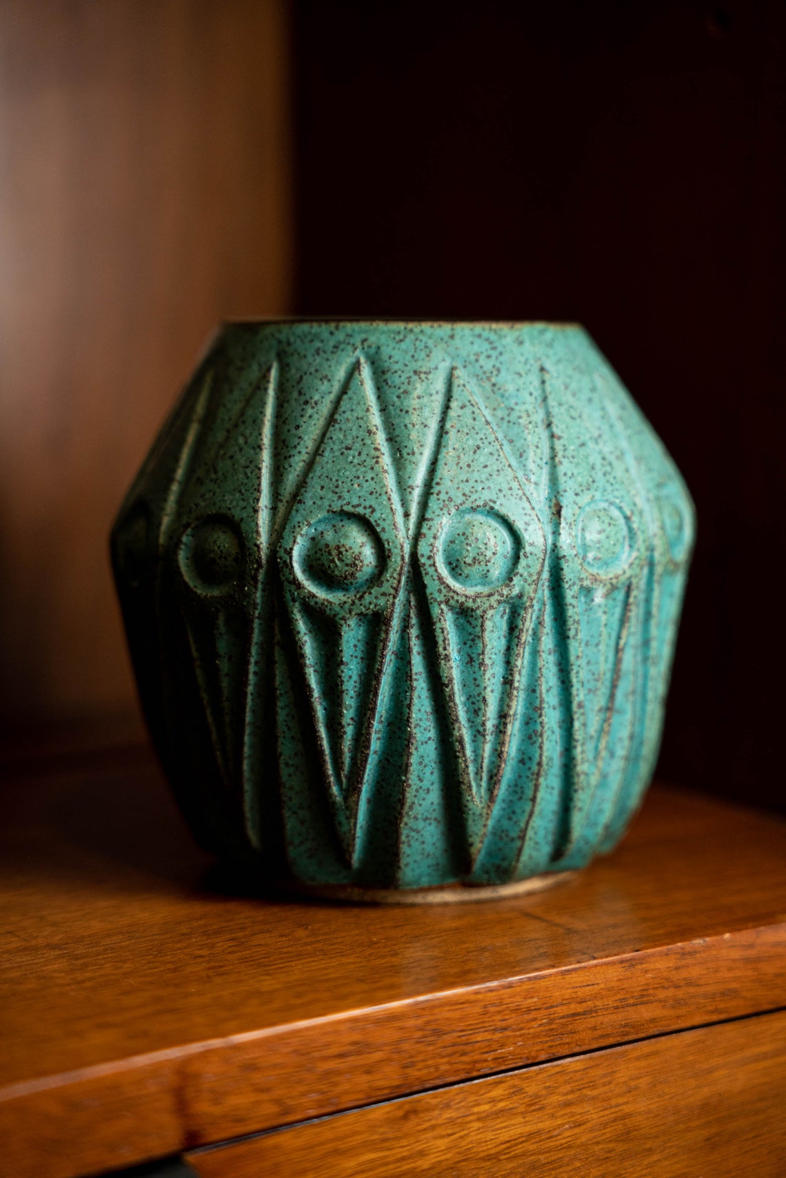 Art Deco or Midcentury Style Turquoise Pot, Hand Built Pottery ...