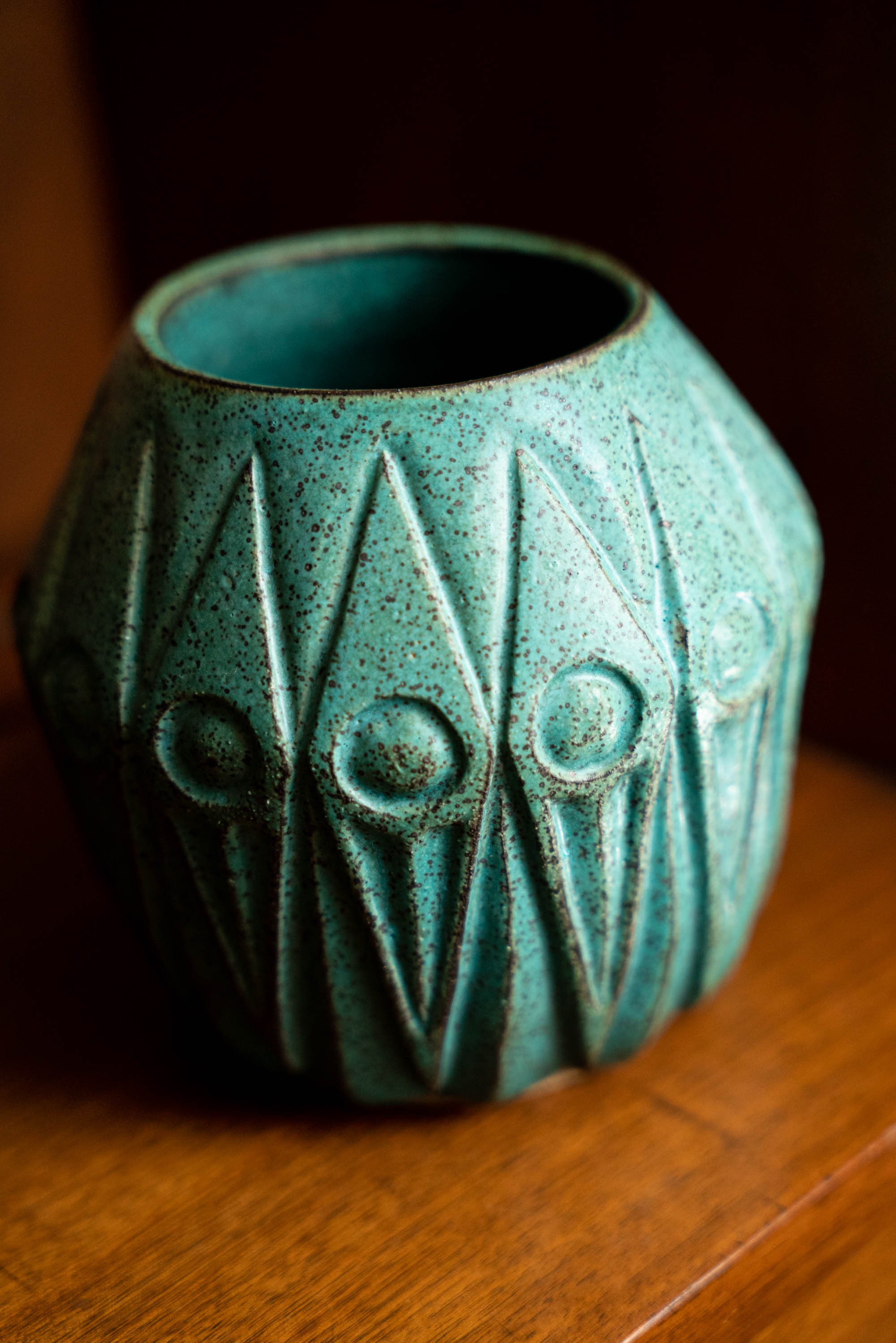 Art Deco or Midcentury Style Turquoise Pot, Hand Built Pottery ...