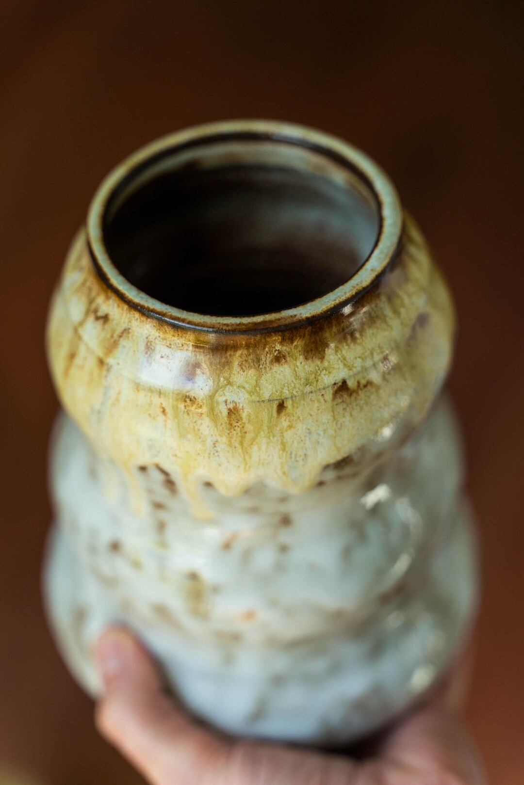 White and Yellow Bubble Pottery Vase With Chaotic Glaze Pattern - Etsy