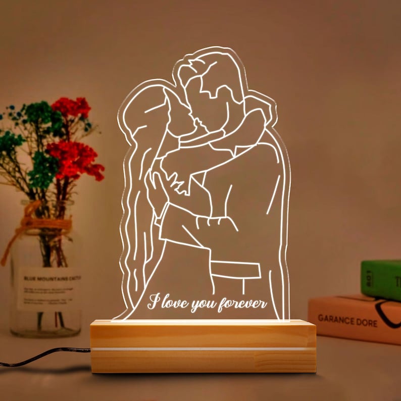 Custom Photo Desk Lamp: 3D Abstract Line Art Portrait, Personalized LED ...