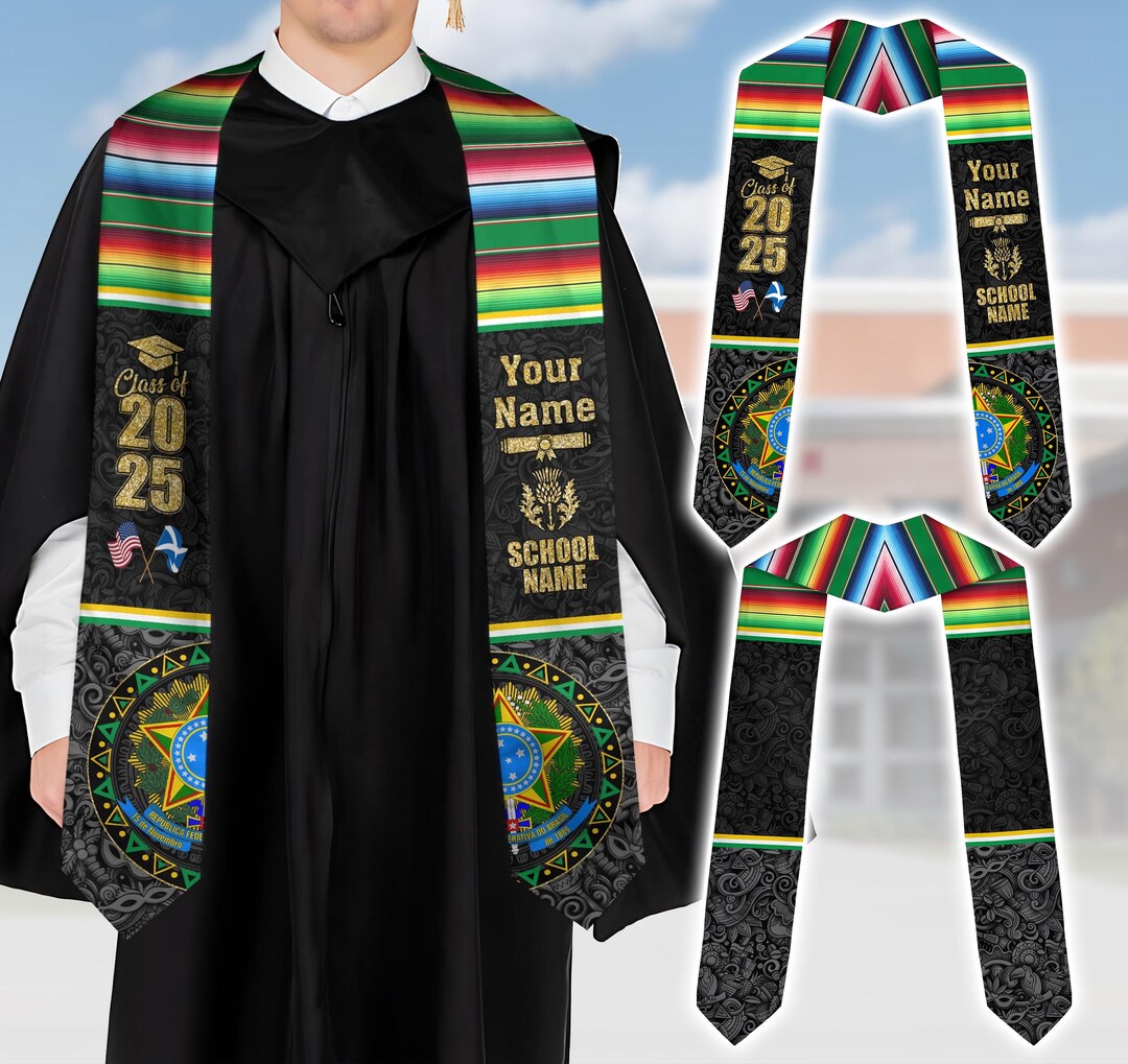Custom Brazilian Graduation Stole, Personalized Brazil American Flag ...