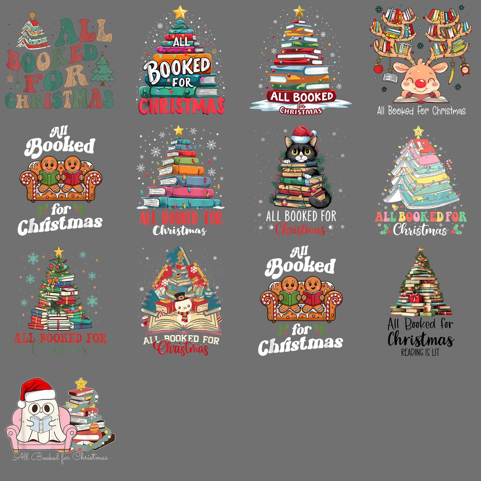 Christmas Tree Bookshelf PNG – Book Lover Library Clipart, Funny ...
