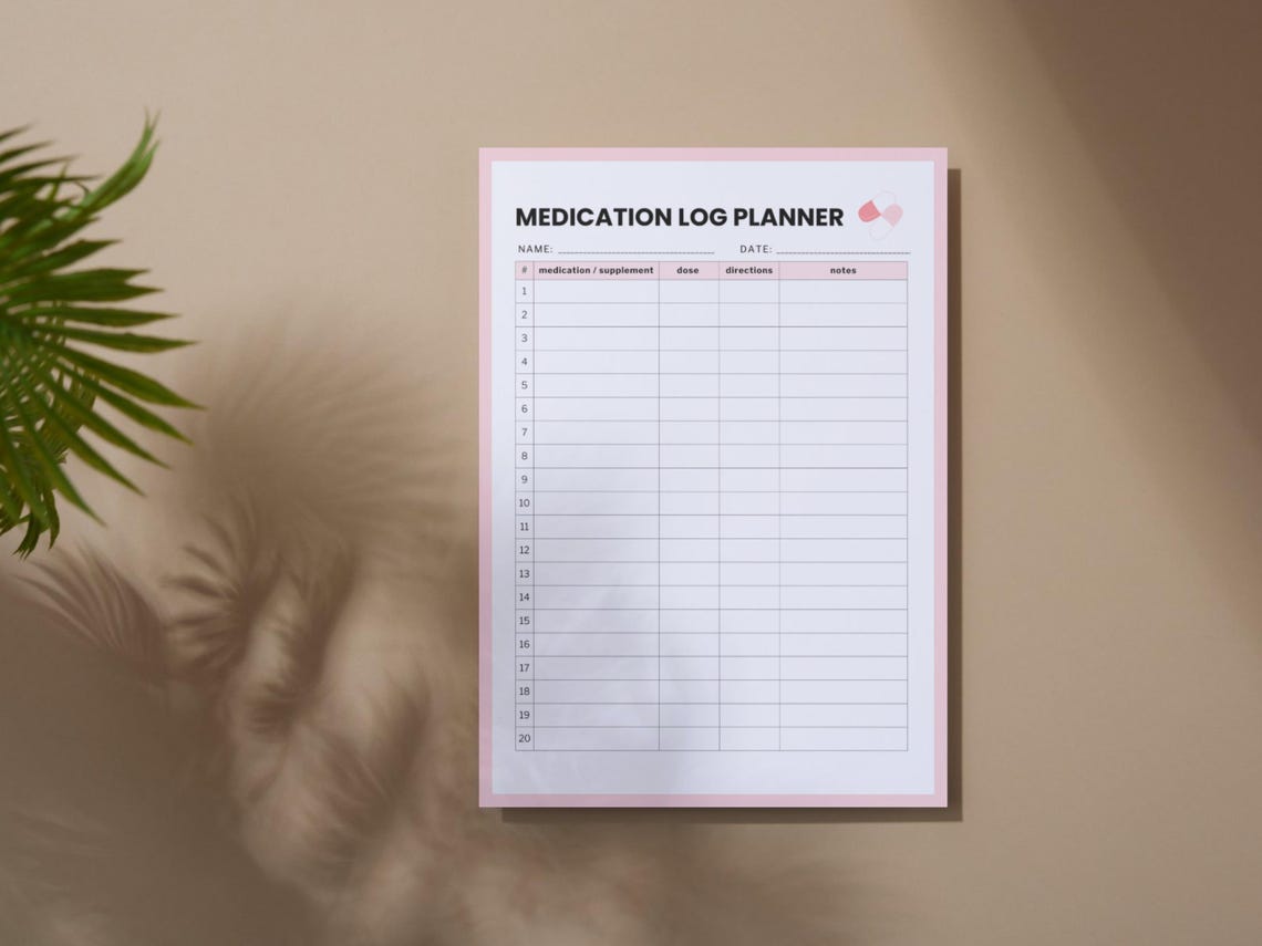 Medication Log Planner, Pill Tracker Printable, Daily Medicine Chart ...