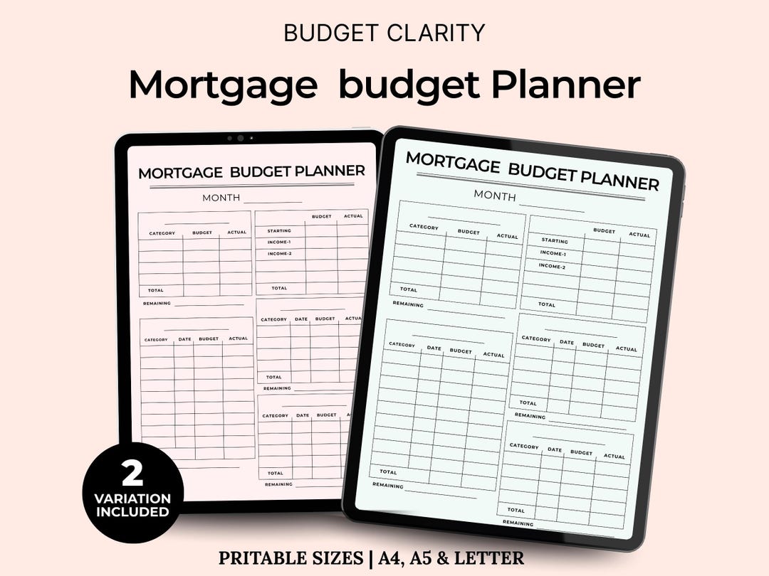 Mortgage Budget Planner, Home Loan Payment Tracker, Monthly Expense ...