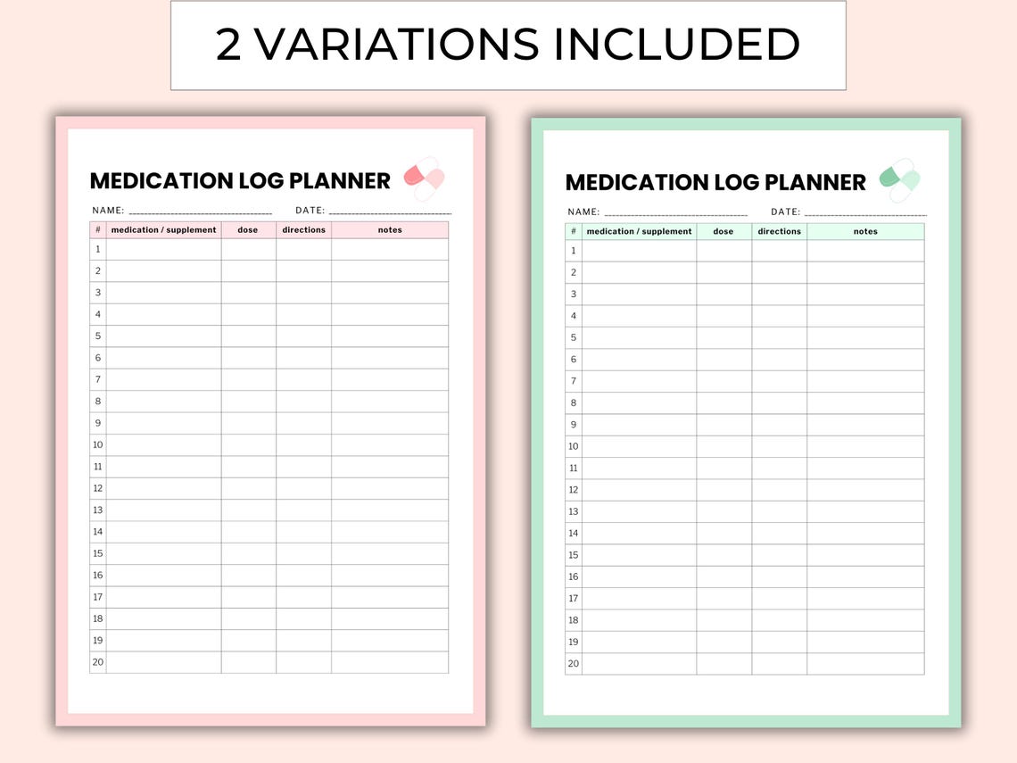 Medication Log Planner, Pill Tracker Printable, Daily Medicine Chart ...