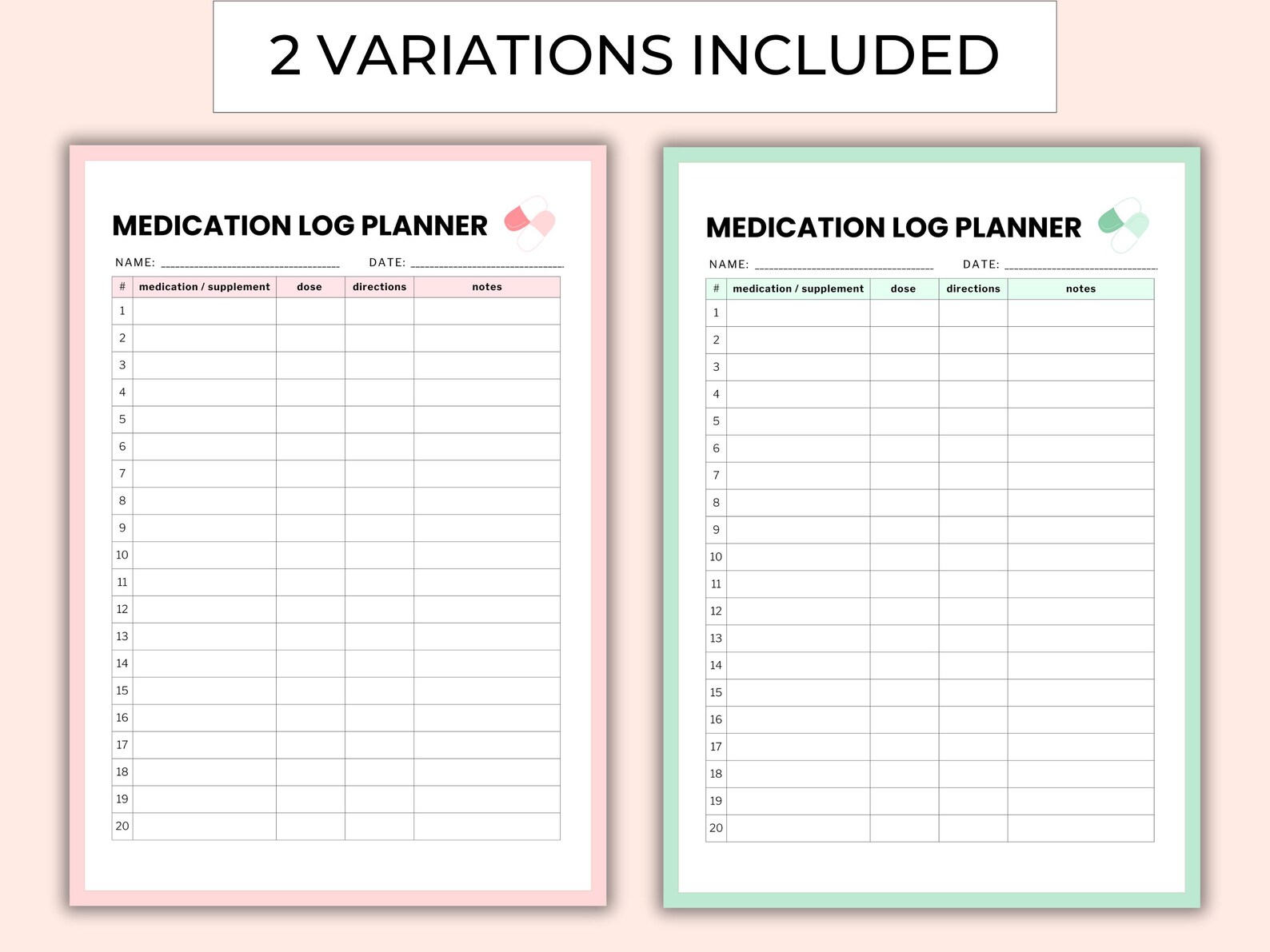 Medication Log Planner, Pill Tracker Printable, Daily Medicine Chart ...