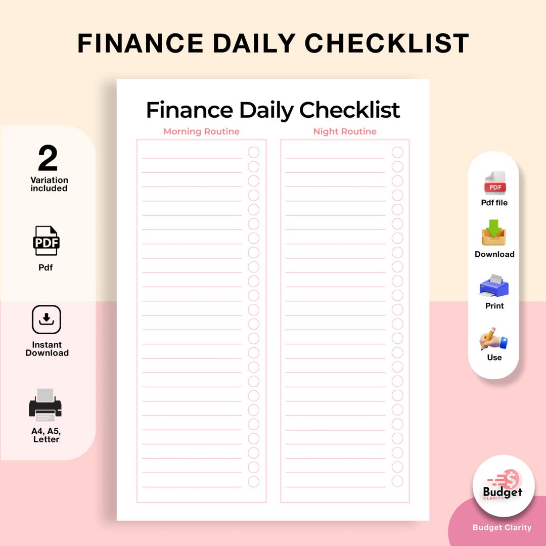 Daily Finance Checklist, Money Management, Expense Tracker (PDF ...