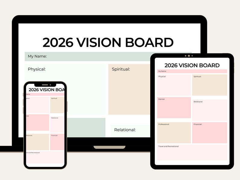 2026 Vision Board, Goal Setting Planner, Printable Vision Board ...