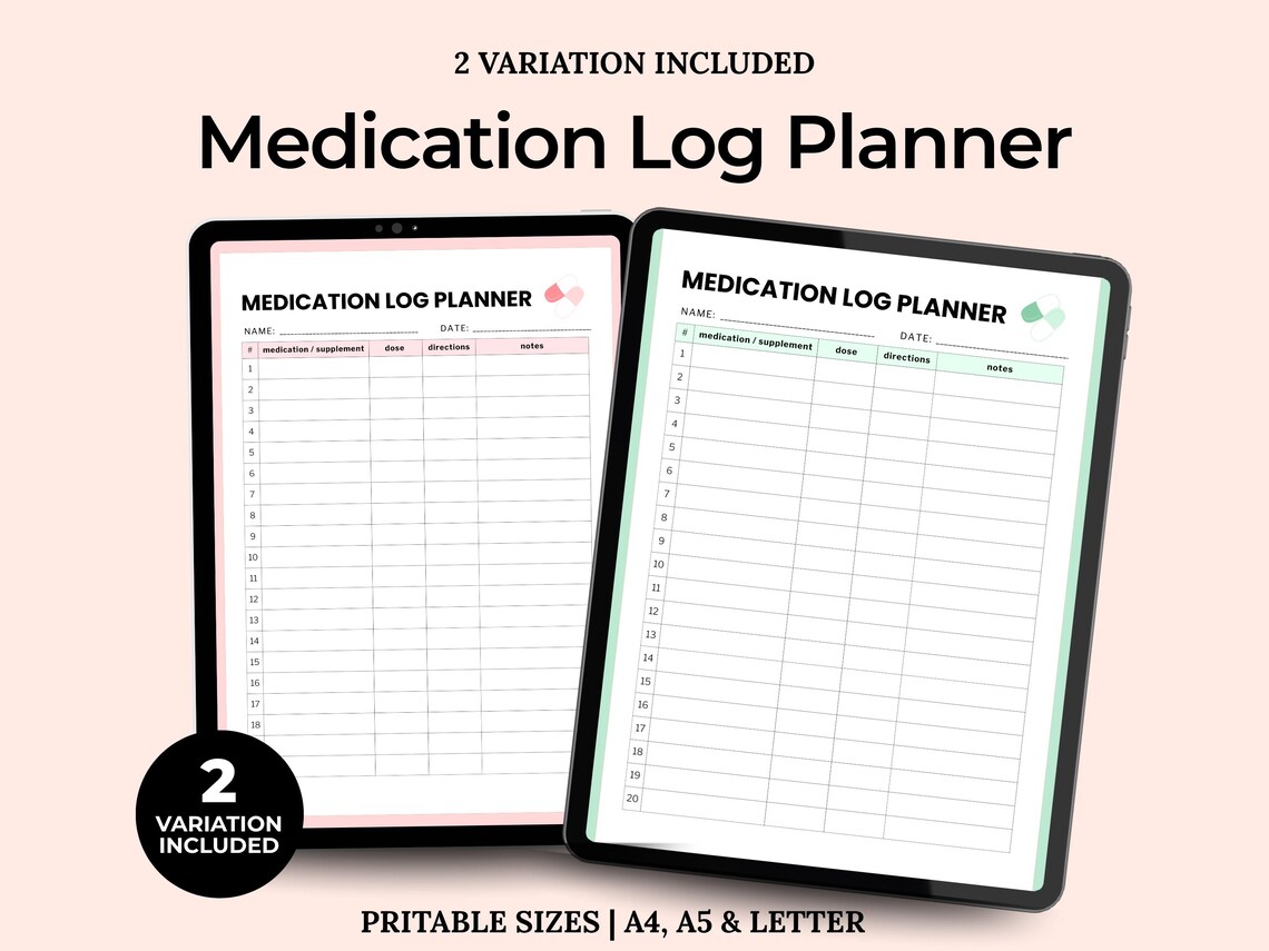 Medication Log Planner, Pill Tracker Printable, Daily Medicine Chart ...