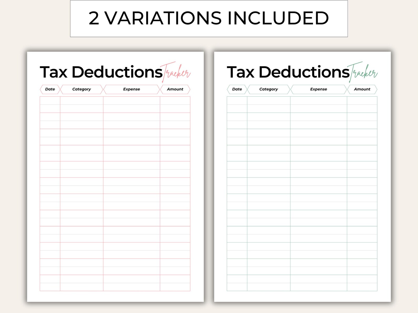 Tax Deduction Tracker Printable, Expense Log PDF, Finance Organizer ...