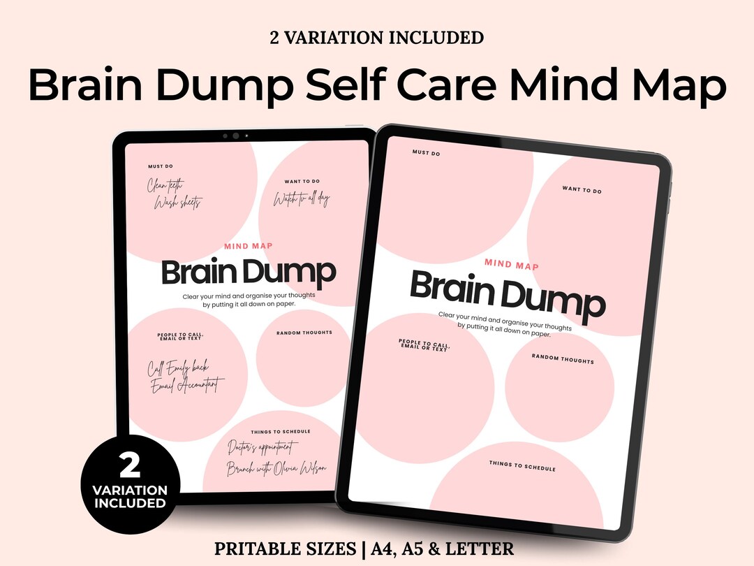 Brain Dump Self Care Mind Map, Mental Reset Worksheet, Mind Declutter ...