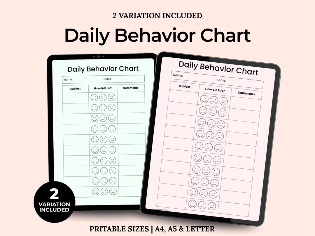 Daily Behavior Chart for Kids, Reward Tracker, Classroom Behavior ...