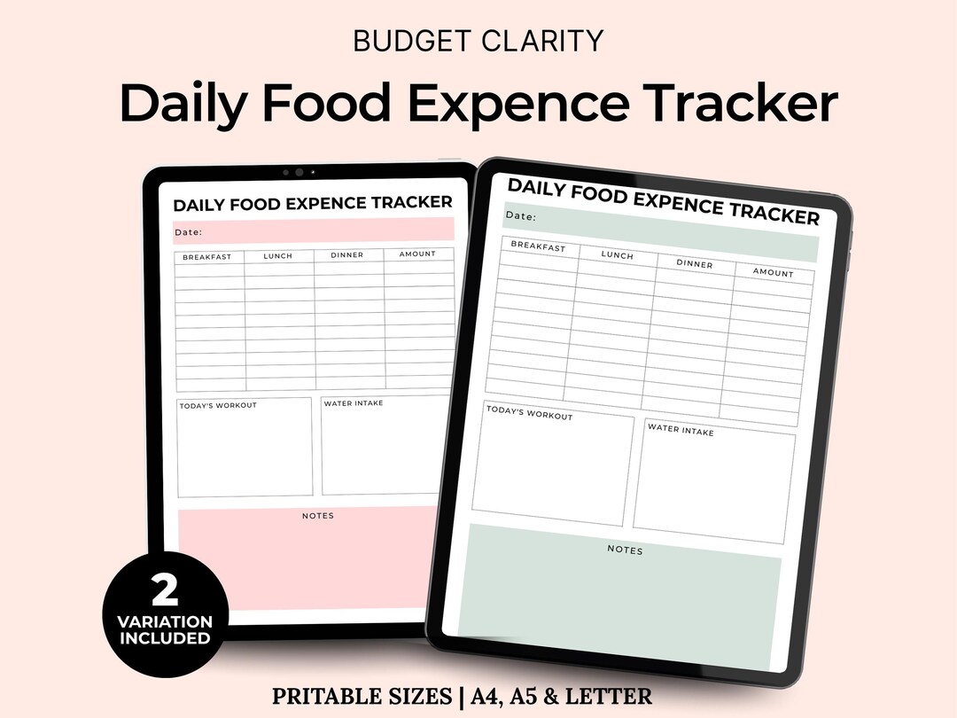 Daily Food Expense Tracker | Meal Budget Planner | Food Spending Log ...