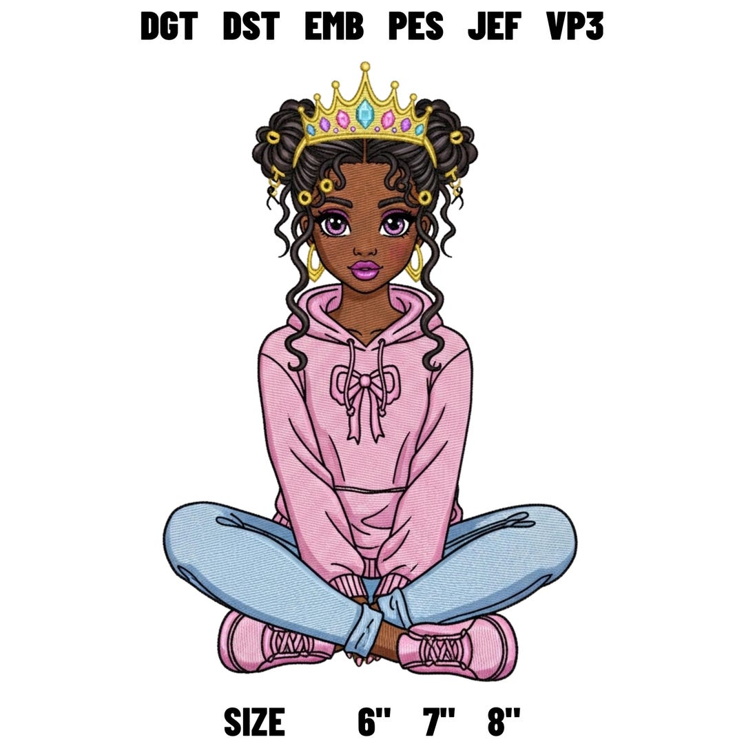 Afro Girl With Crown Embroidery Design (digital Embroidery Art) - Etsy