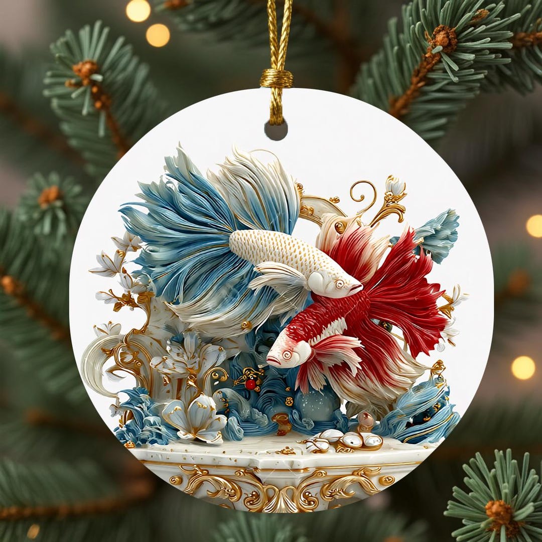 Betta Fish Ceramic Hanging Ornament, Red and Blue Koi Style Wall or ...