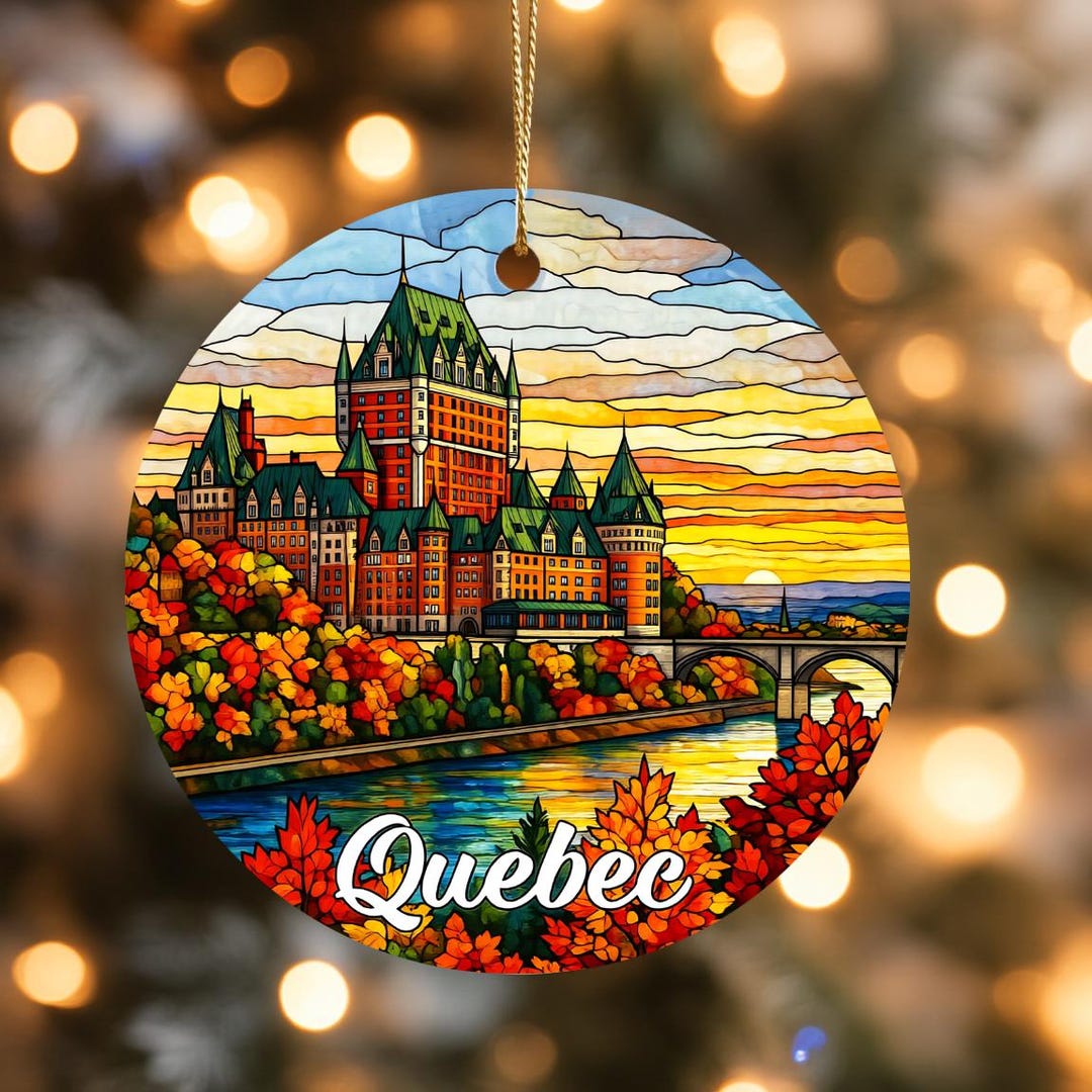 Quebec Christmas Ornament, Stained Glass Style Ceramic Quebec City ...