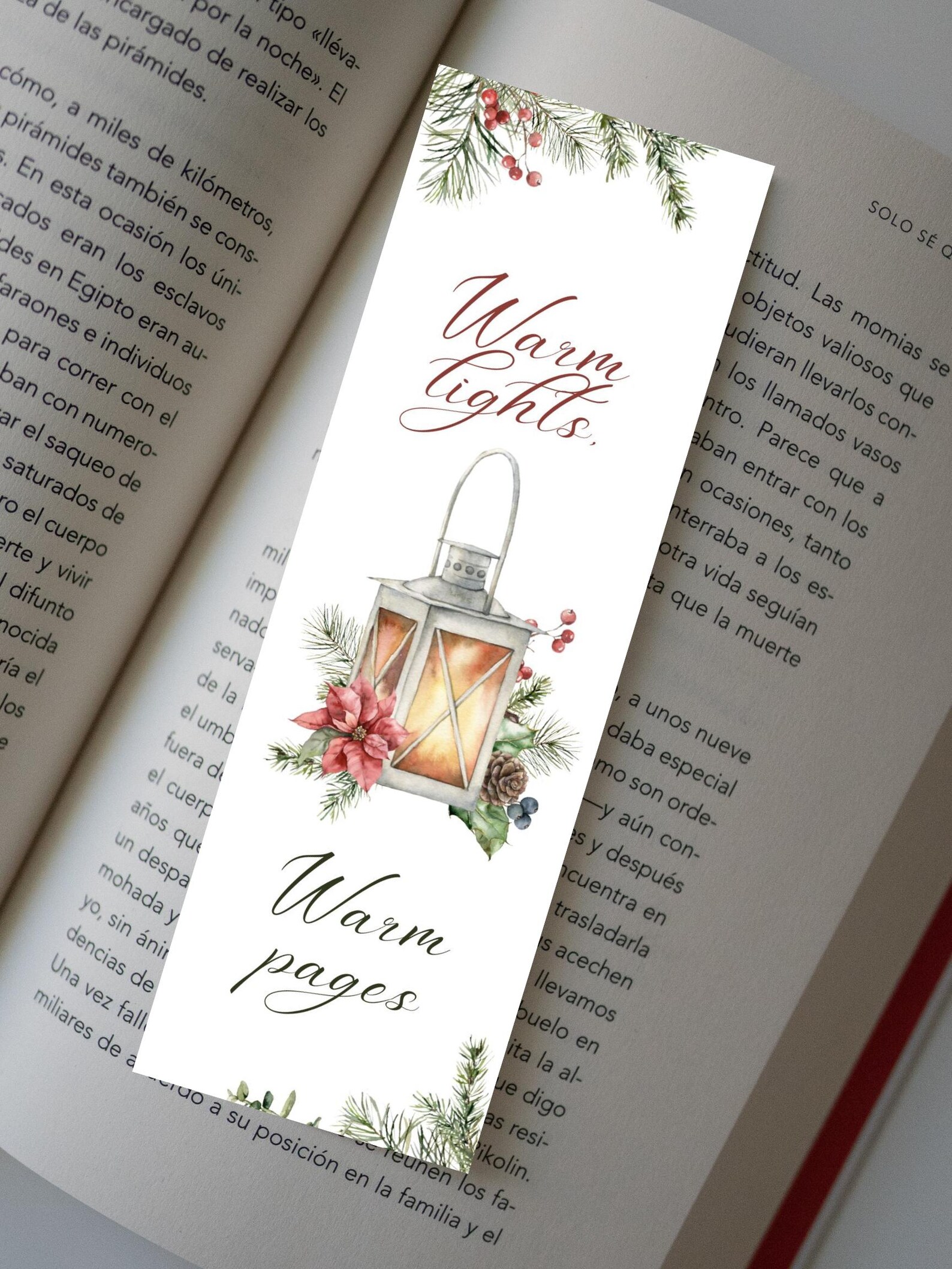 Printable Christmas Bookmark, Warm Lights Warm Pages, Cozy Winter ...