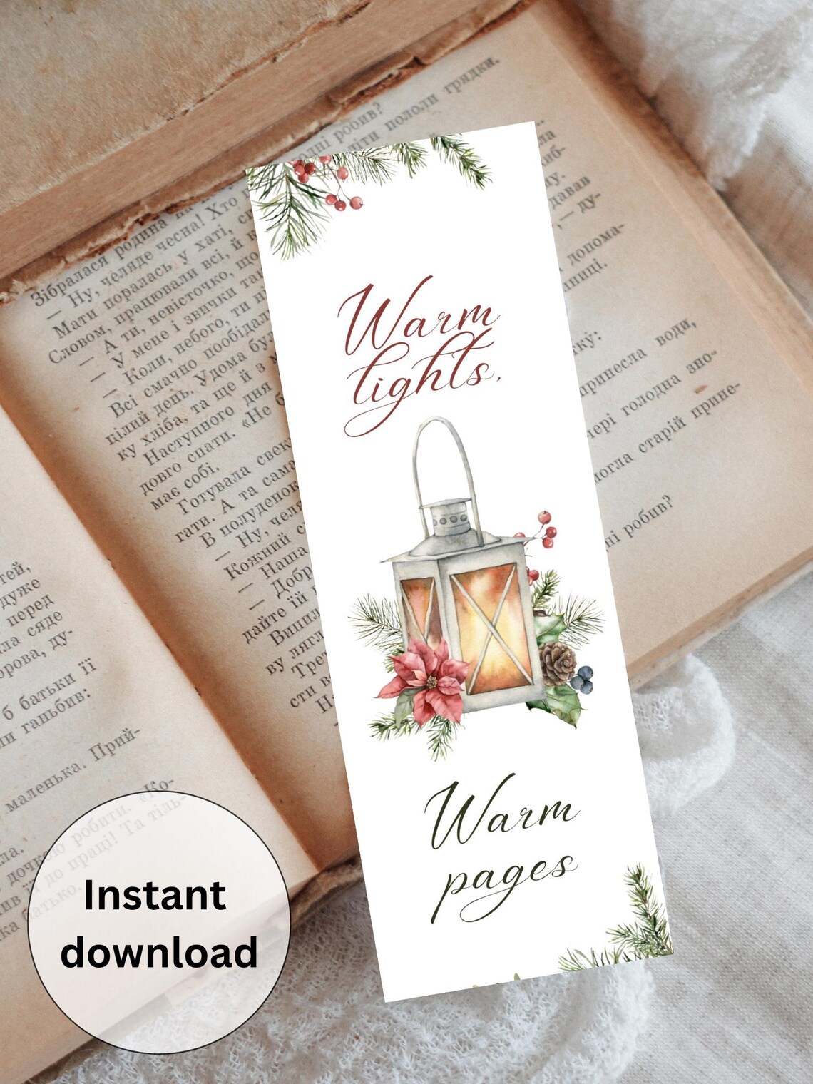 Printable Christmas Bookmark, Warm Lights Warm Pages, Cozy Winter ...