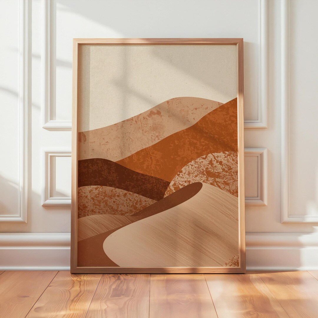 Boho Desert Landscape Wall Art | Minimalist Earth Tone Abstract Print ...