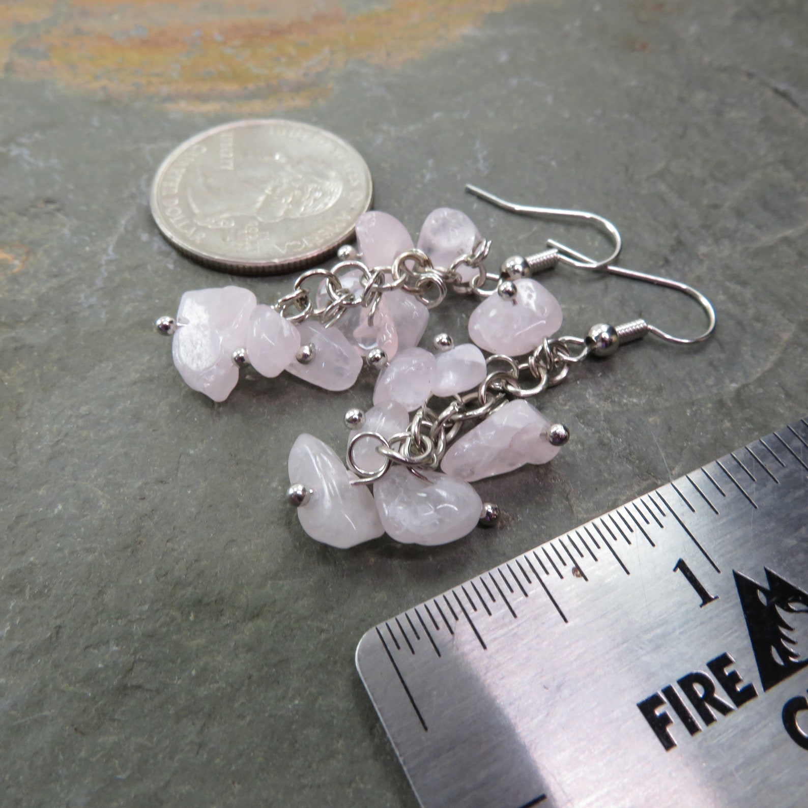 Rose Quartz Chip Earrings Cluster Jewelry Choice of Ear | Etsy