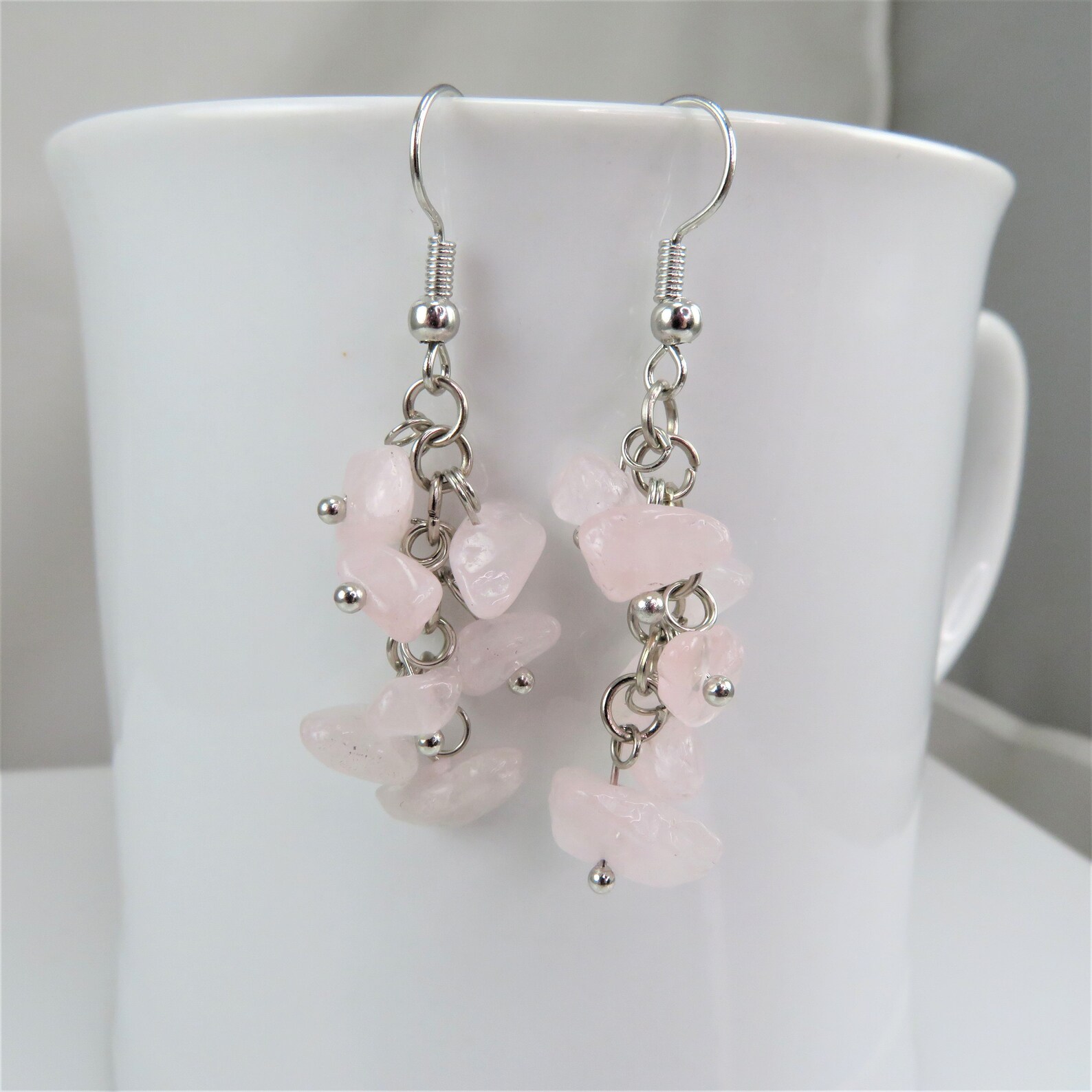 Rose Quartz Chip Earrings Cluster Jewelry Choice of Ear | Etsy