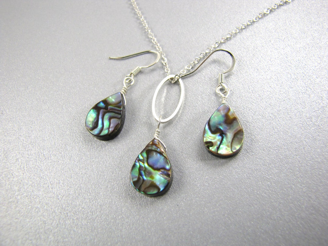 PAUA SHELL Earrings and Necklace, Abalone Earrings, Paua Shell Necklace ...