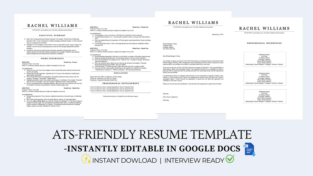 ATS Friendly Resume Template, Modern Professional CV for Word and ...