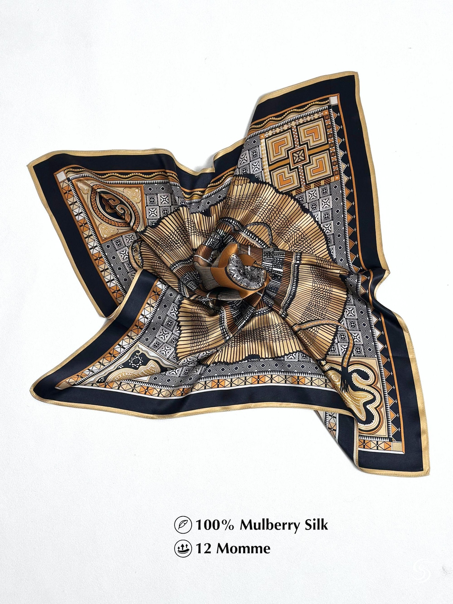 100% Mulberry Silk Scarf,black Gold Geometric Art Deco,70cm Square ...