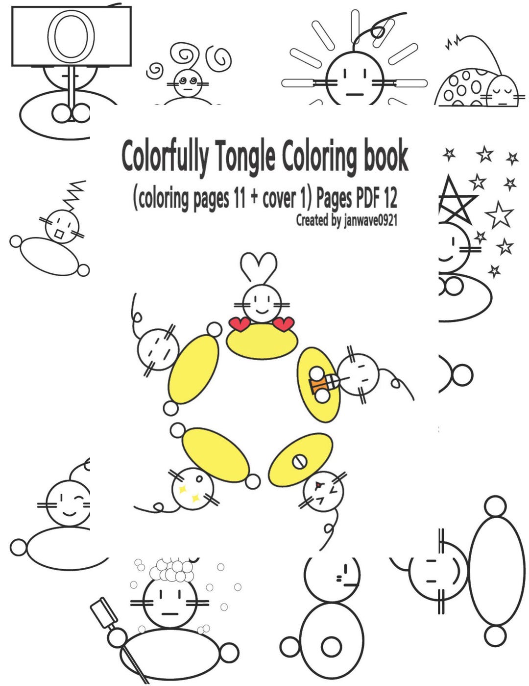 Colorfully Tongle Coloring Book Printable PDF (12 Pages Total) - Etsy