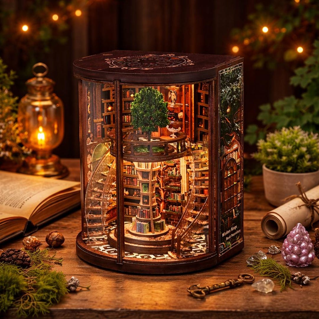 3D Wooden Puzzle Book Nook | Rotating Magic Library Diorama DIY Model ...
