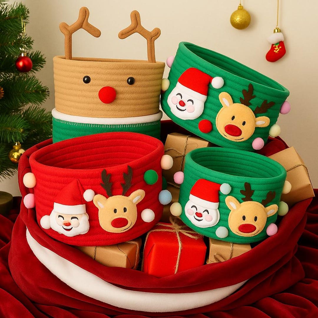 Handmade Christmas Cotton Rope Basket Set, Santa, Reindeer, Snowman - Etsy