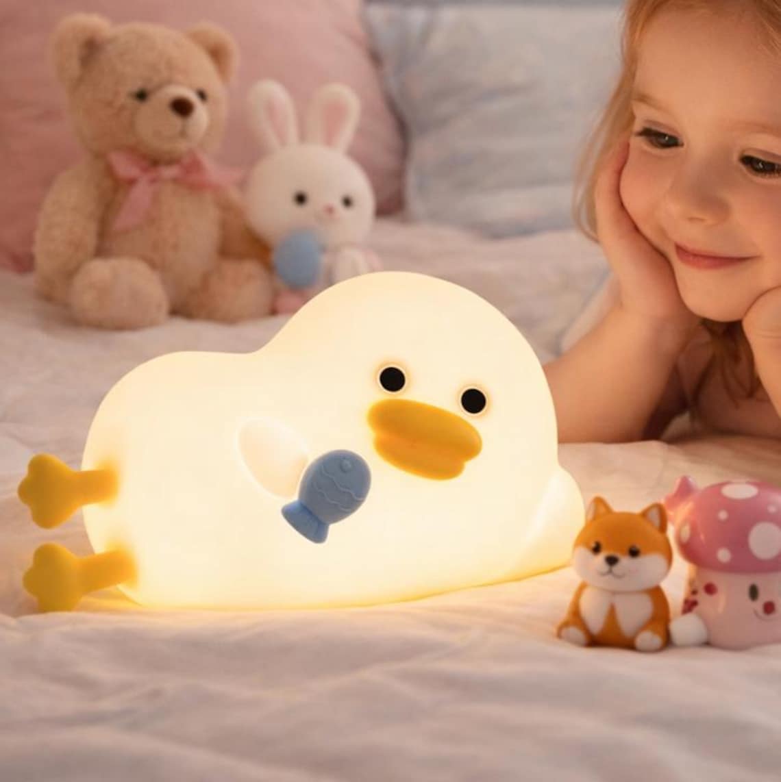 Lay Flat Duck Night Light – Tap Control Silicone LED Lamp for Kids ...