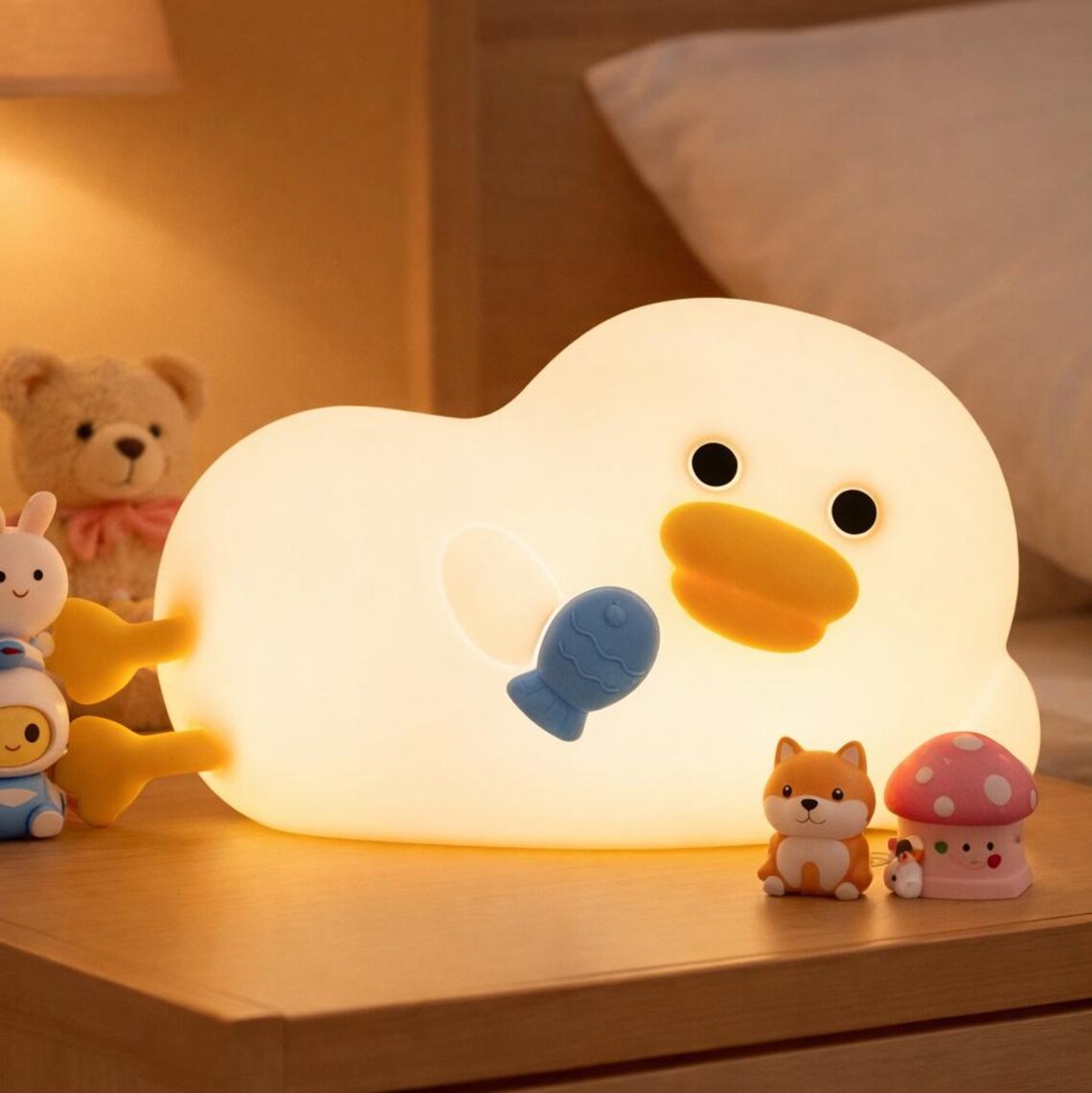 Lay Flat Duck Night Light – Tap Control Silicone LED Lamp for Kids ...