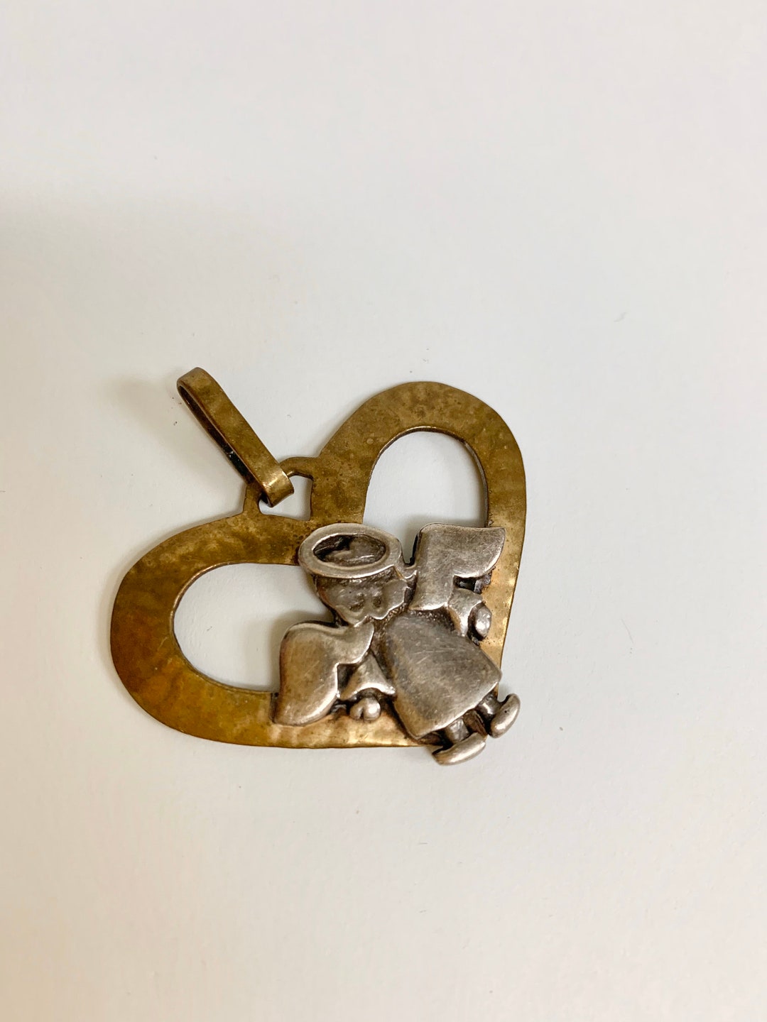 Carol Henry Designs Sterling Brass Heart Angel Pendant Signed - Etsy