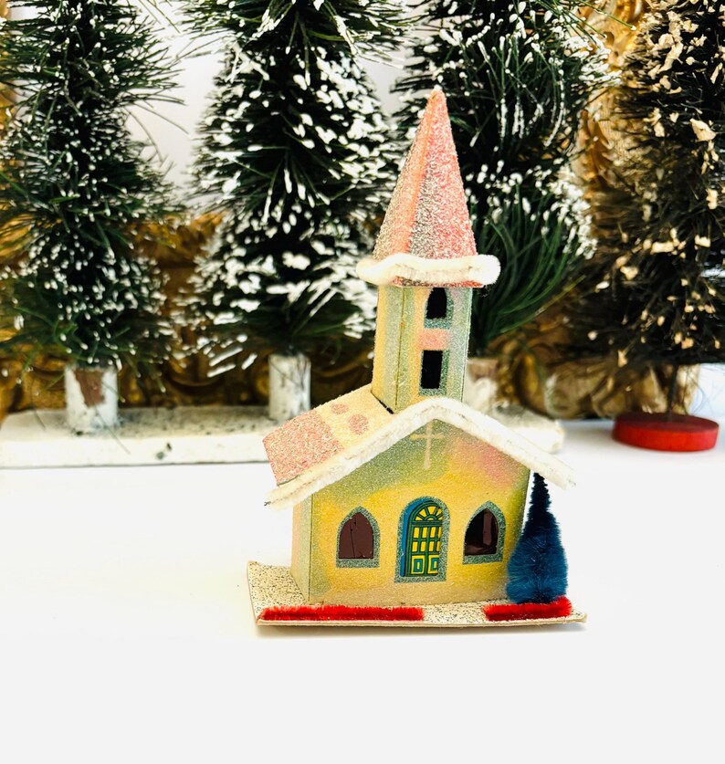 Vintage Watercolor Chenille Putz Church Mica Cardboard House - Etsy