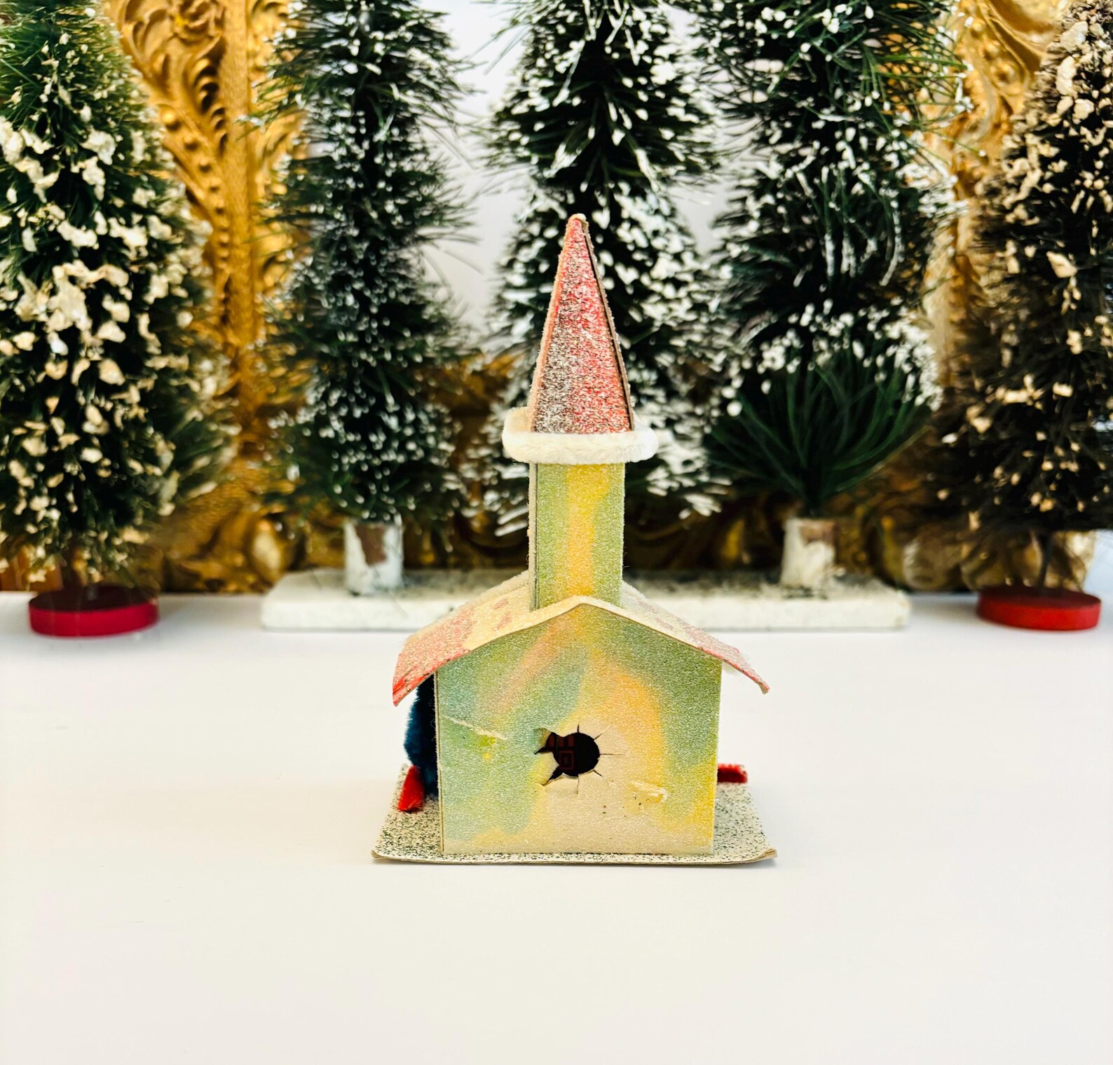 Vintage Watercolor Chenille Putz Church Mica Cardboard House - Etsy