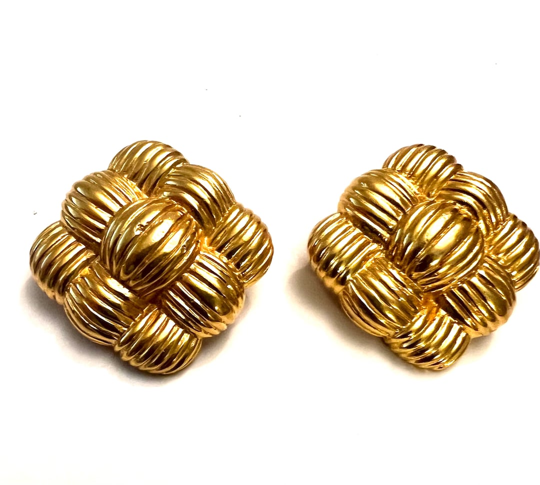 Authentic Fendi Gold Basket Weave Clip Earrings - Etsy