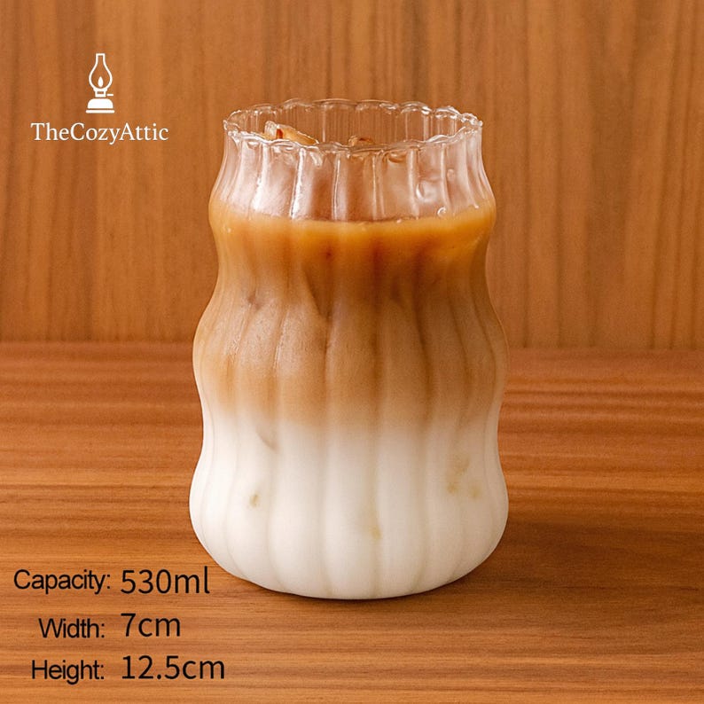 Ripple Glass Cup for Iced Coffee and Tea – Aesthetic Wavy Tumbler 7cm ...