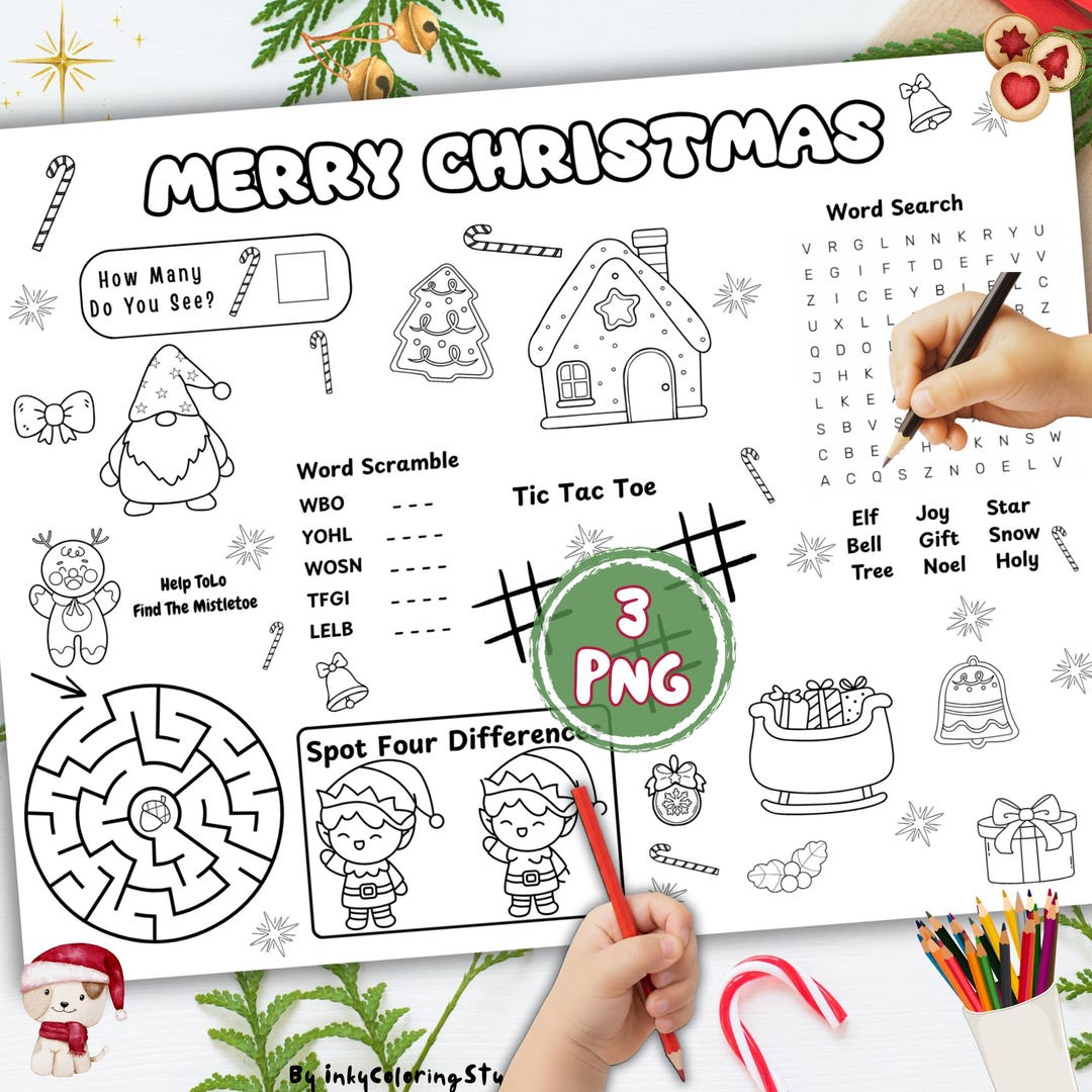 Christmas Activity Placemat: Printable Holiday Games for Kids (3 PNG ...